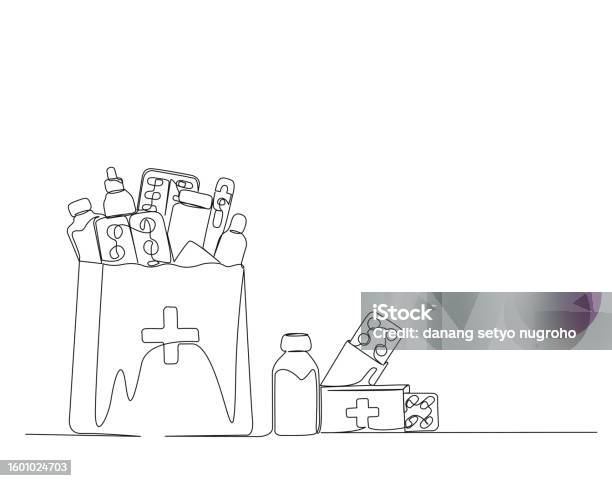 Dessin Continu Dune Ligne De Médicament Dans Le Sac En Papier