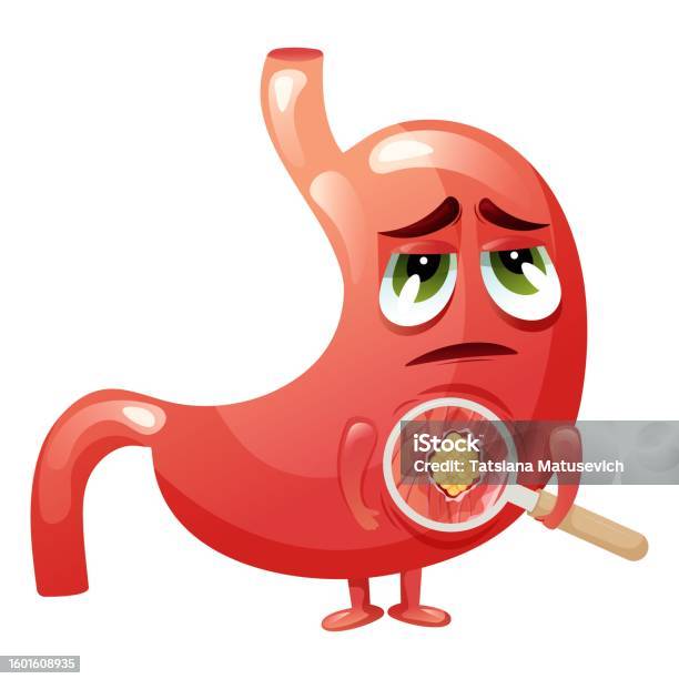 Cancer De Lestomac Joli Personnage Destomac De Dessin Animé Avec Visage