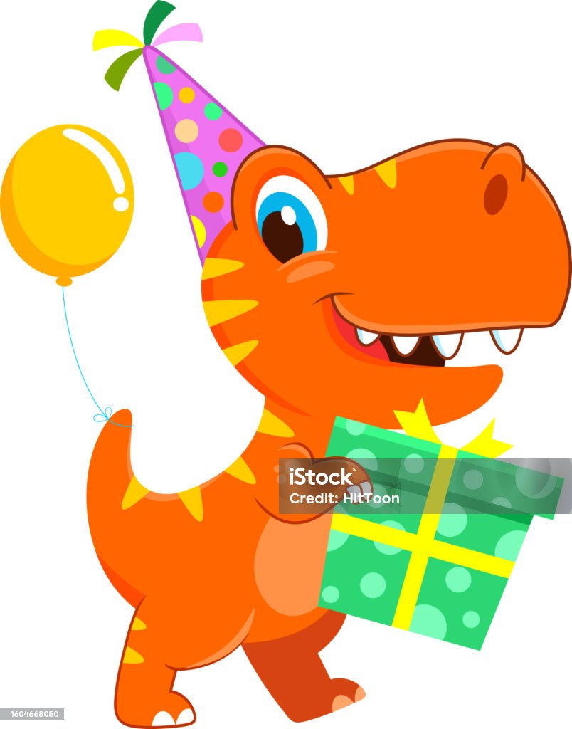 Karakter Kartun Dinosaurus Ulang Tahun Lucu Dengan Topi Pesta Memegang ... Karakter Kartun Dinosaurus Ulang Tahun Lucu Dengan Topi Pesta Memegang ...