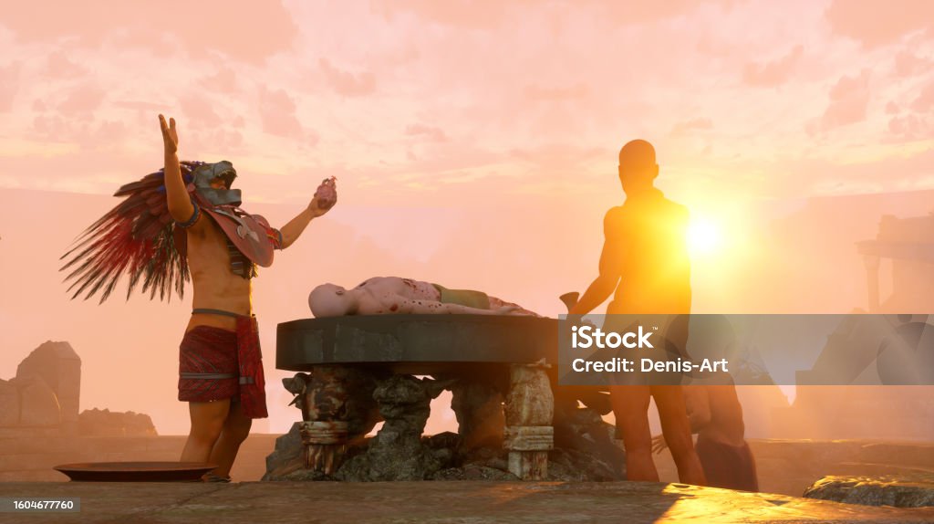 Ancient Mayan Aztec Tribe Priest Brings Human Sacrifices 3d Render