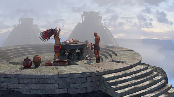 Ancient Mayan Aztec Tribe Priest Brings Human Sacrifices 3d Render