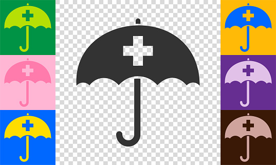 Set Of Umbrella Icon With Symbol Of Health Social Security Insurance