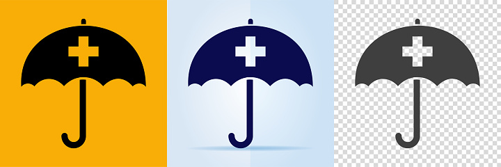 Set Of Umbrella Icon With Symbol Of Health Social Security Insurance