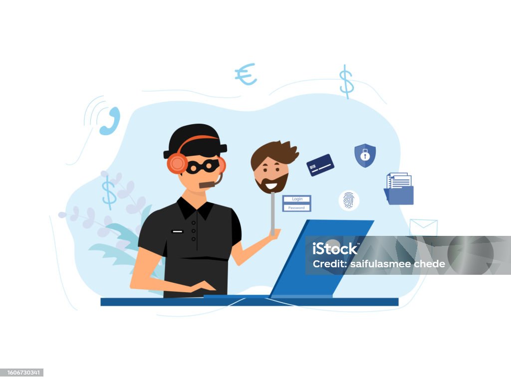 Criminal Hacker Holding Friends Mask For Hacking On Laptop Screen