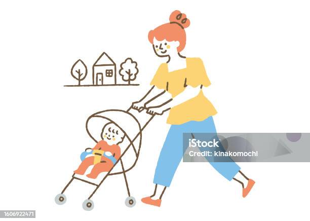 Mother Pushing A Stroller In The City Color Stock Illustration Download Image Now 20 29