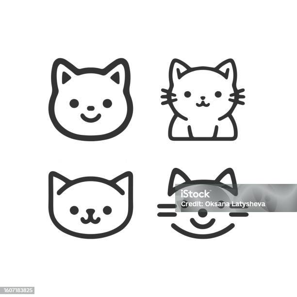Chat De Dessin Animé Jeu Dicônes Vectorielles De Ligne De Visage De