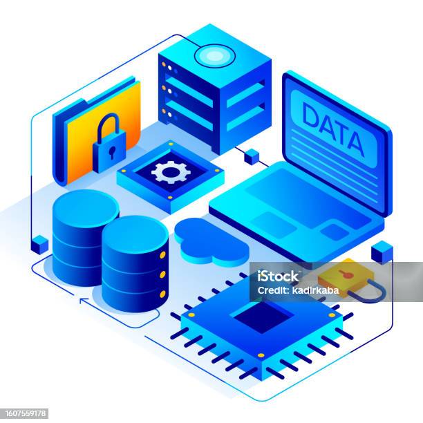 Ilustrasi Vektor Set Ikon Isometrik Data Besar Dan Desain Spanduk Tiga