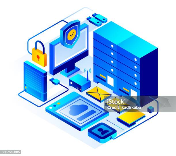 Ilustrasi Vektor Set Ikon Isometrik Data Besar Dan Desain Spanduk Tiga