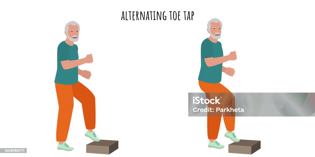 Senior Man Doing Alternating Toe Tap Exercise Stock Illustration ... Senior Man Doing Alternating Toe Tap Exercise Stock Illustration ...