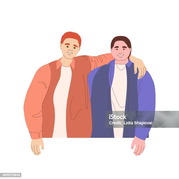 Two Young Smiling Happy Men Friends Stock Illustration - Download Image ... Two Young Smiling Happy Men Friends Stock Illustration - Download Image ...