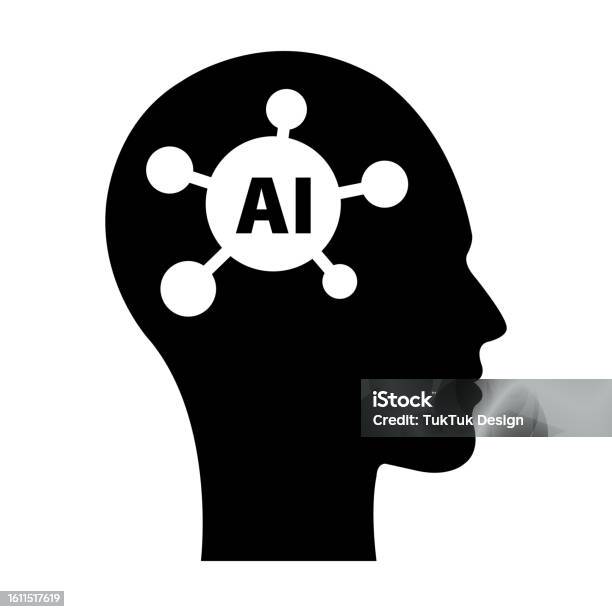 Ai Artificial Intelligence Icon Of Man Human Face With A Digital Chip On Brain For Computer And