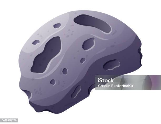 Cartoon Flying Space Asteroid With Craters And Bumps Vector Isolated