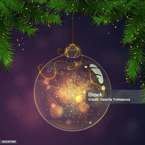 Bola Kaca Natal Dengan Sinar Cahaya Kuning Liburan Abstrak Desain Kartu