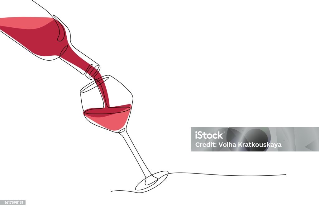 Continuous One Line Drawing Of Pouring Wine From Bottle Into Glass