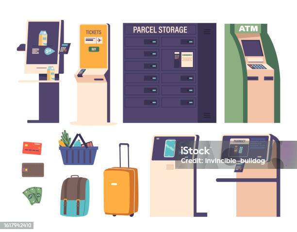Selfservice Terminals And Items Isolated Icons Set Digital Electronic ... Selfservice Terminals And Items Isolated Icons Set Digital Electronic ...