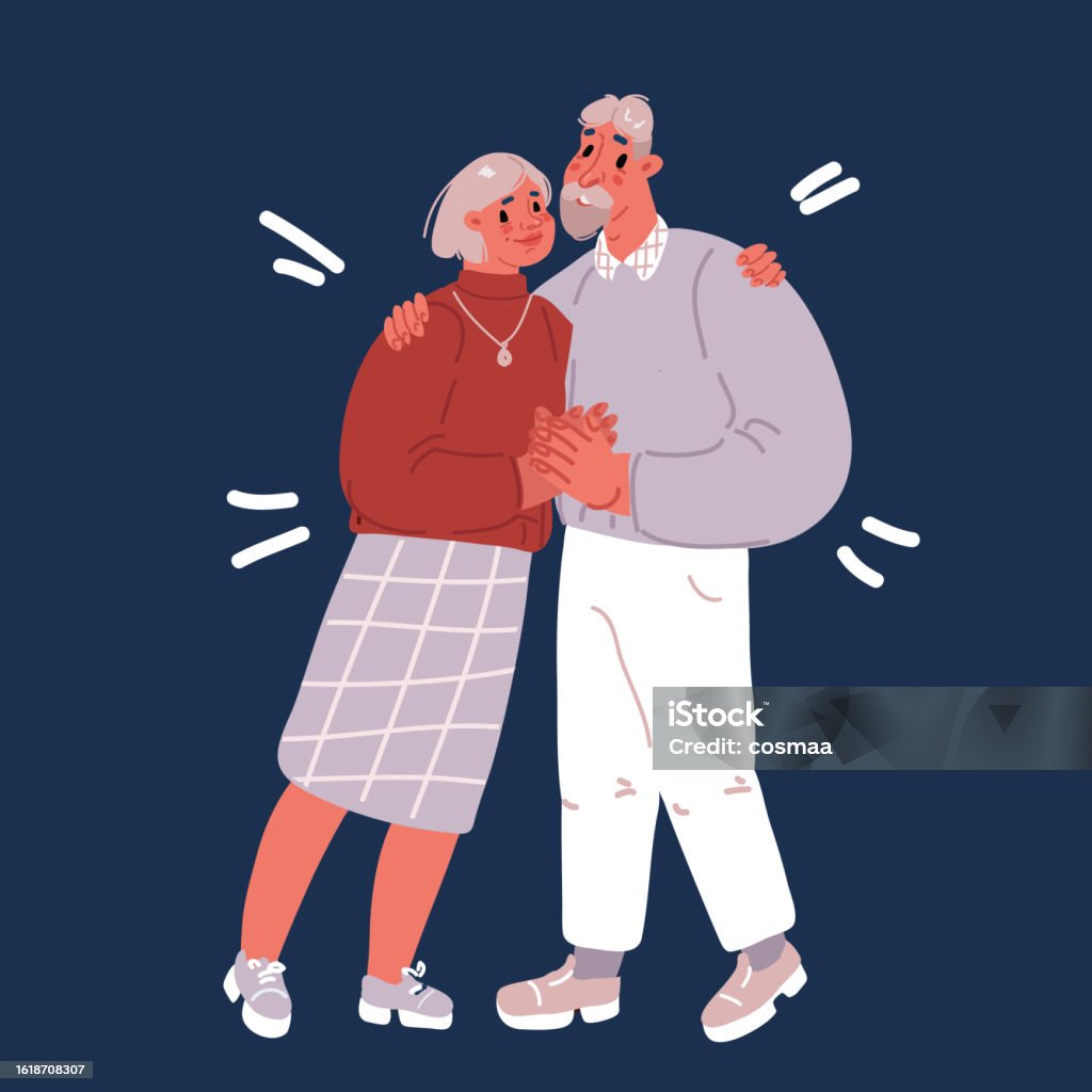 Cartoon Vector Illustration Of Senior Couple Of Man And Woman Hugging
