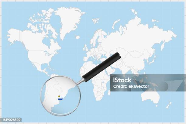 Loupe Montrant Une Carte De Luruguay Sur Une Carte Du Monde Vecteurs