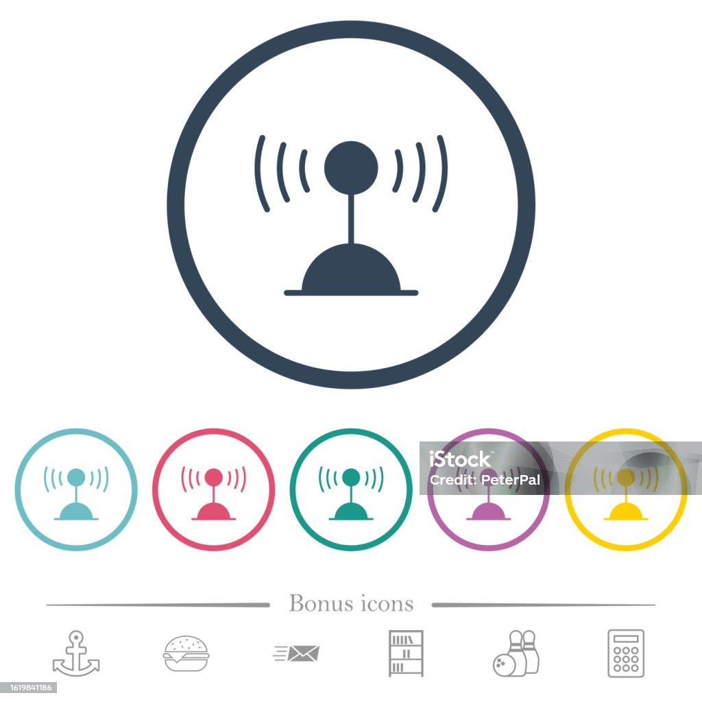 Radio Transmitter Solid Flat Color Icons In Round Outlines Stock