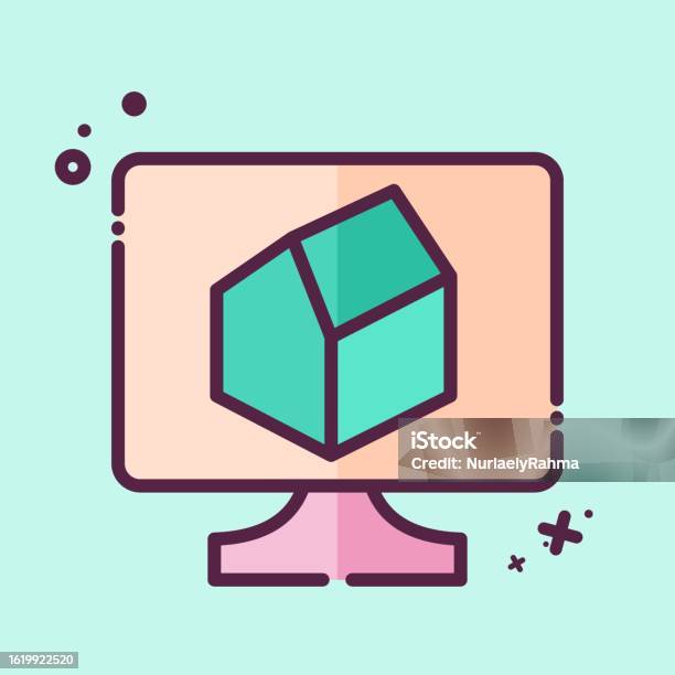 Ikon Rendering 3d Terkait Dengan Simbol Visualisasi 3d Gaya Mbe Desain