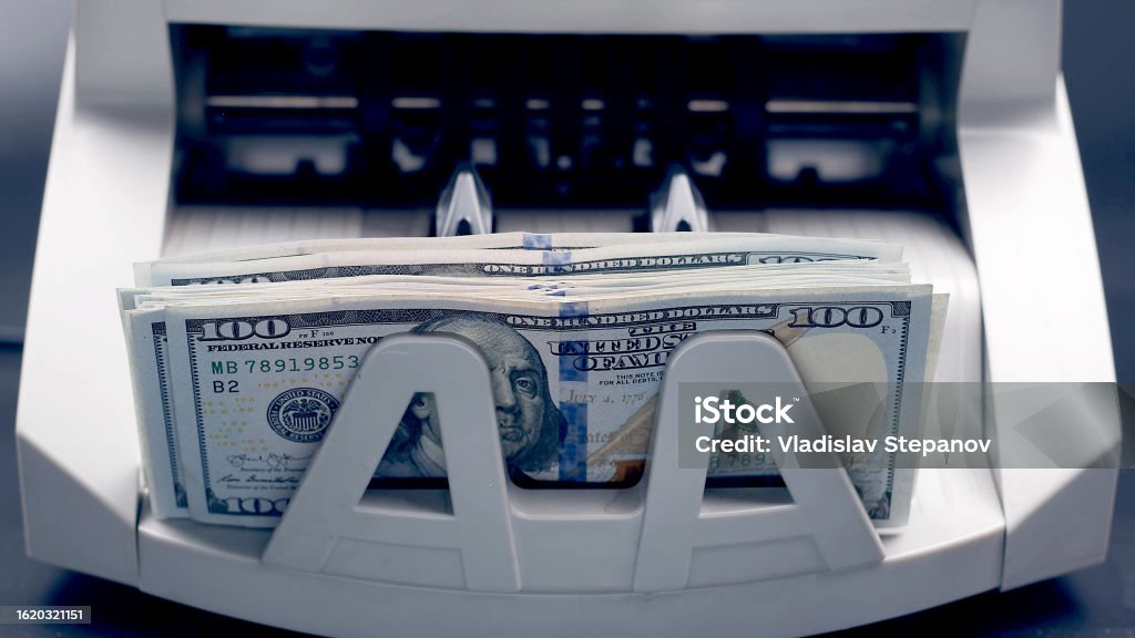 Dollars On Money Counting Machine Electronic Financial Calculation