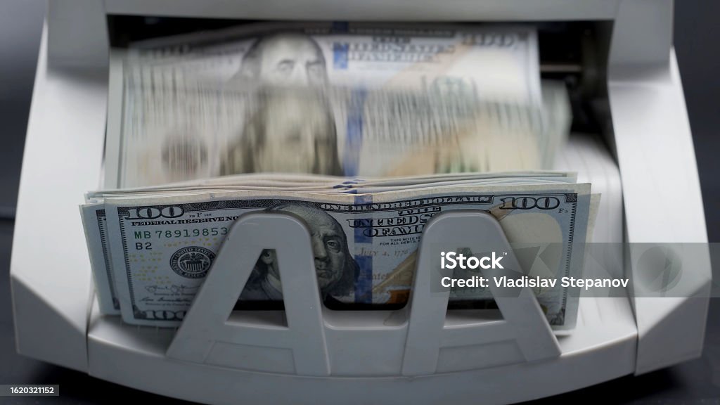 Dollars On Money Counting Machine Electronic Financial Calculation