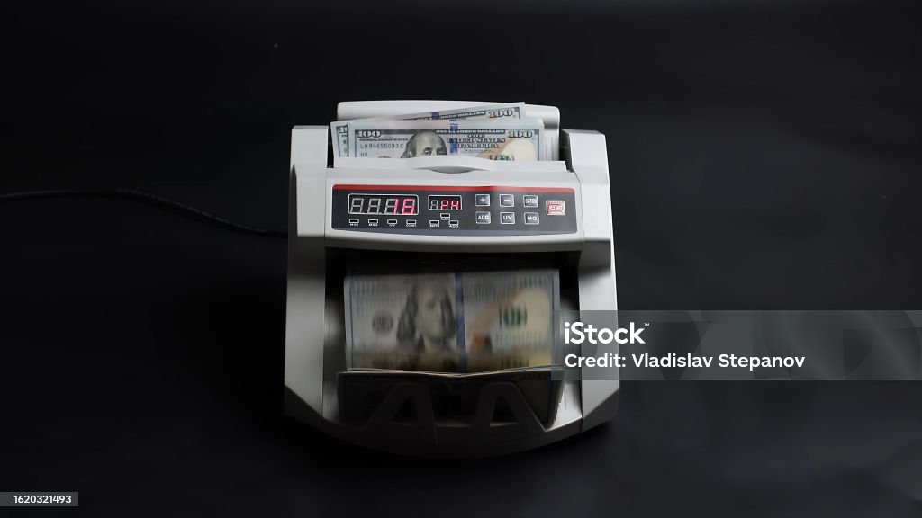 Dollars On Money Counting Machine Electronic Financial Calculation