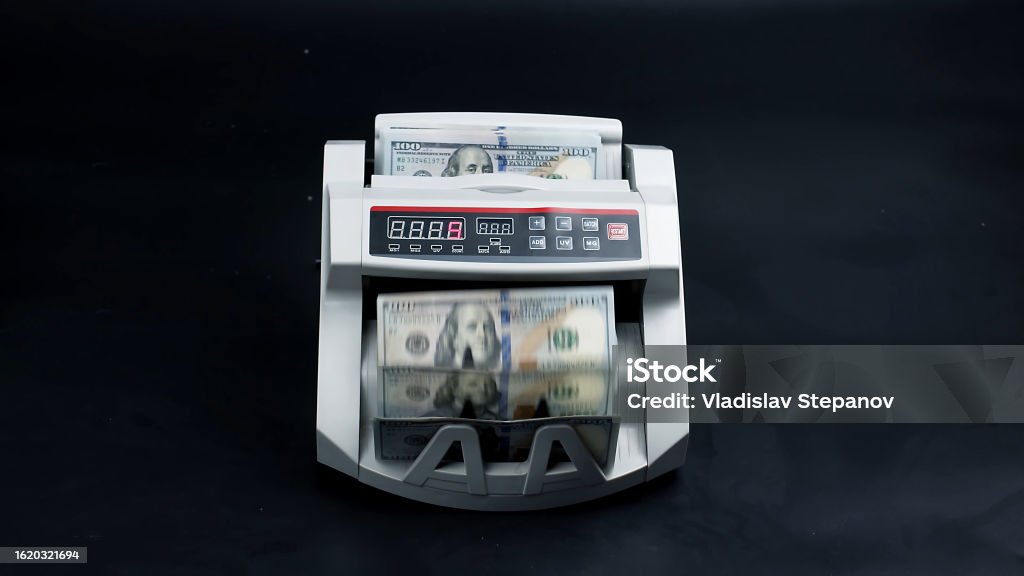 Dollars On Money Counting Machine Electronic Financial Calculation