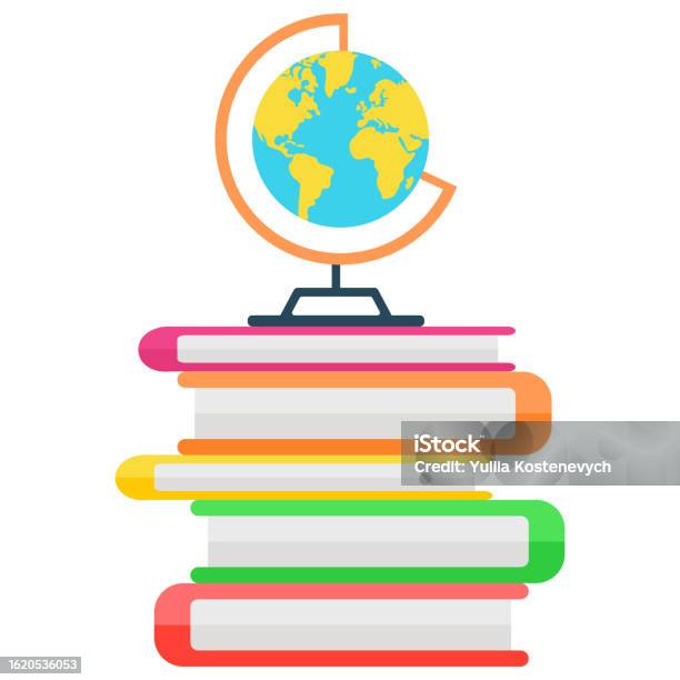 Globe De Lécole Sur Une Pile De Livres Icône Illustration Vectorielle