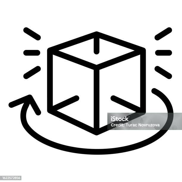 Cube Rotation Line Icon Cube 360 Degrees Rotate Vector Illustration Isolated On White Geometric
