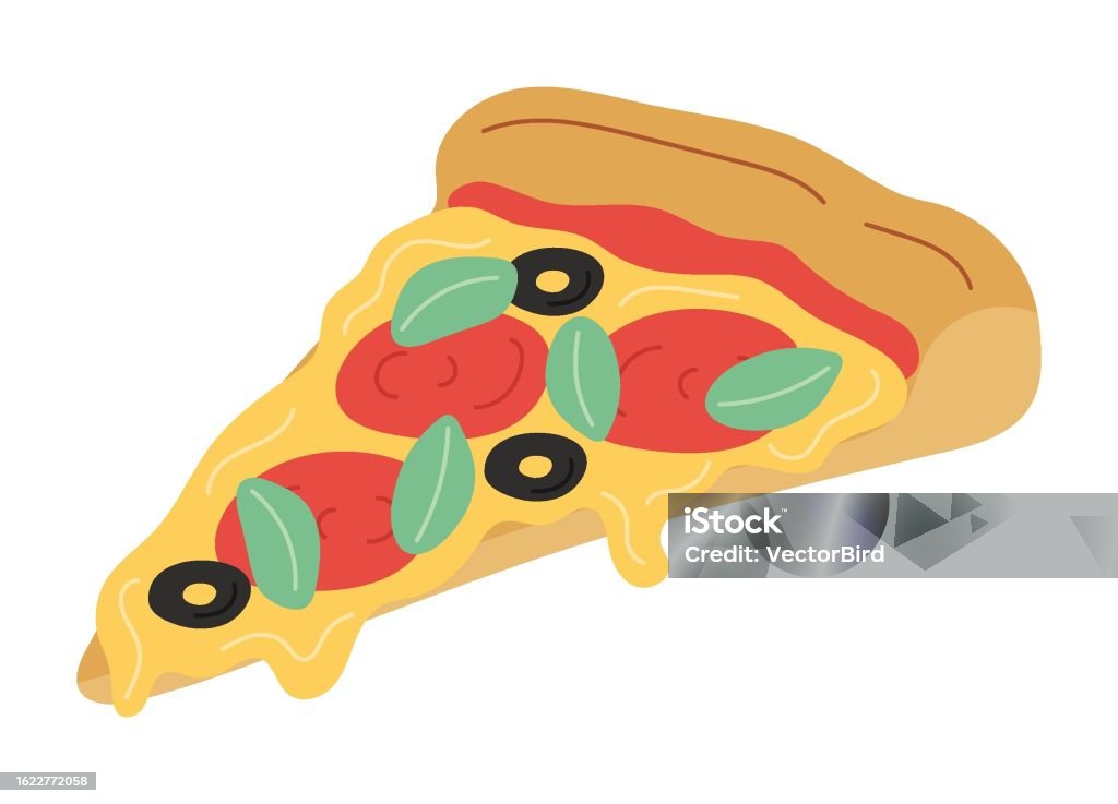 Ilustrasi Vektor Irisan Pizza Dengan Keju Leleh Dan Pepperoni Stiker