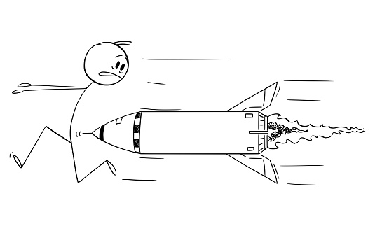 Person Die Von Rakete Oder Rakete Wegläuft ... Person Die Von Rakete Oder Rakete Wegläuft ...