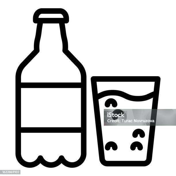 Icône De Ligne Deau Gazeuse Illustration Vectorielle Bouteille Deau Et