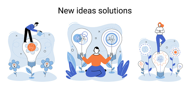 Ideide Baru Solusi Vektor Set Brainstorming Proses Kerja Tim Pengusaha