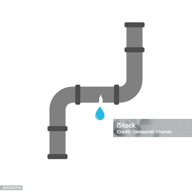 Pipa Logam Rusak Bengkok Dengan Air Bocor Ilustrasi Vektor Gaya Datar
