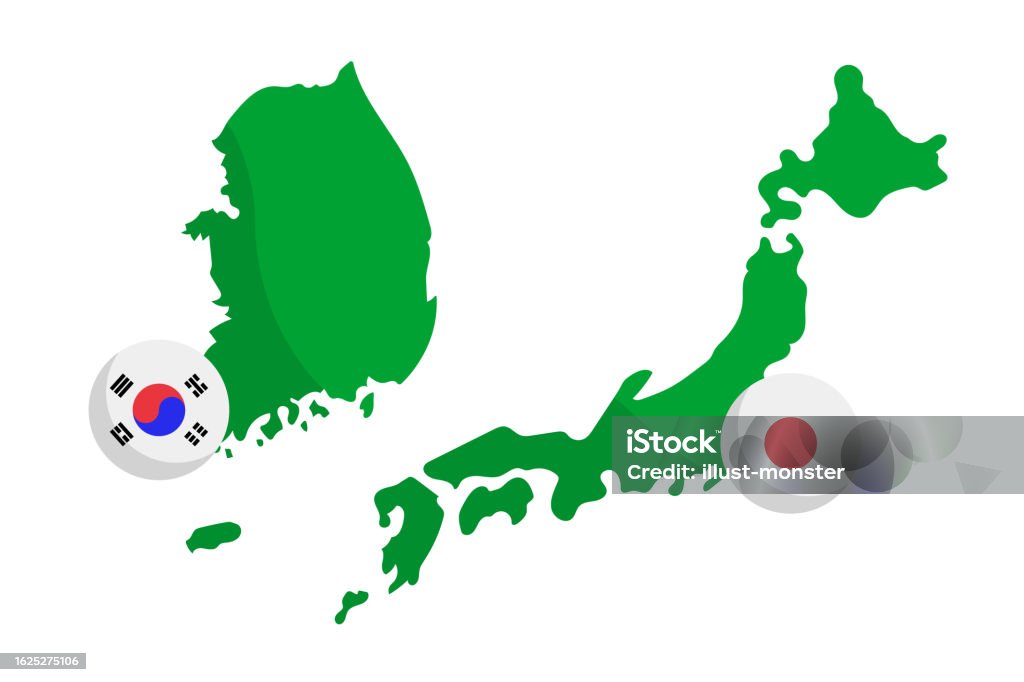 Koreanische Flagge Und Karte Von Korea Und Japanische Flagge Und Karte