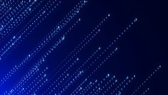 Matrix Background Cyber Security With Binary Code Rapidly Falling Randomly Blue Numbers Decoding