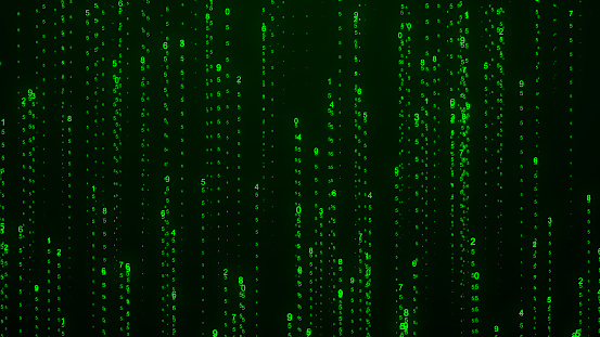 Matrix Background Cyber Security With Binary Code Rapidly Falling Randomly Green Numbers