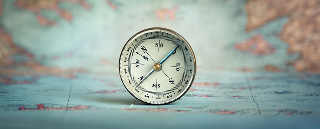 Magnetic Old Compass On World Maptravel Geography Navigation Tourism
