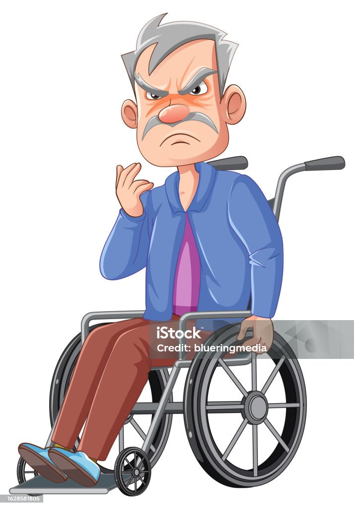 Ilustración De Abuelo Furioso En Silla De Ruedas Ilustración De Personajes De Dibujos Animados Y
