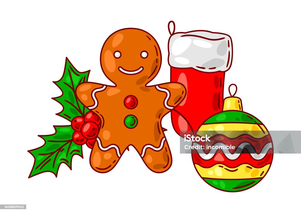 Joyeux Noël Illustration Objets De Vacances Dans Le Style Dessin Animé