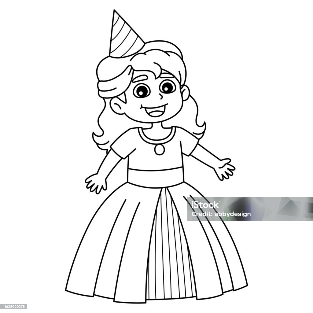 Happy Birthday Princess Isolated Coloring Page Stock Illustration