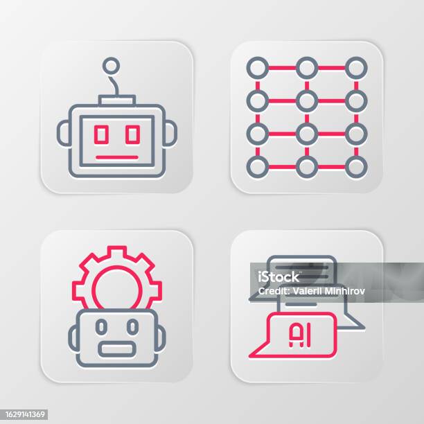 Définissez La Ligne Chat Bot Réglage Du Robot Réseau Neuronal Et Icône