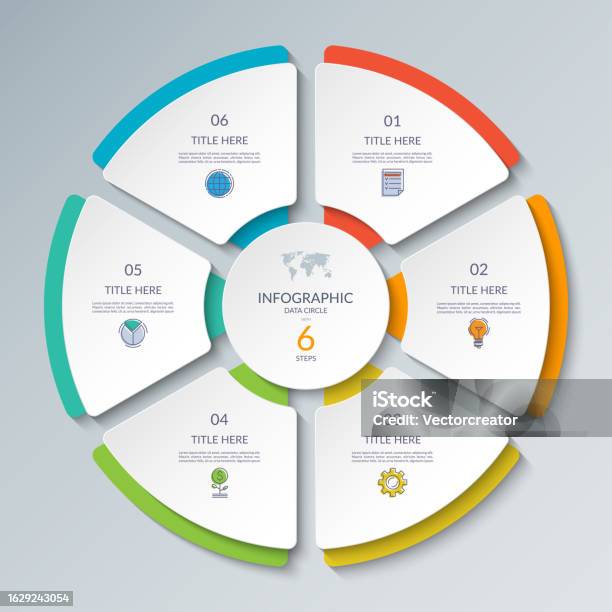 Lingkaran Infografis Vektor Diagram Siklus Dengan 6 Langkah Bagan Bulat