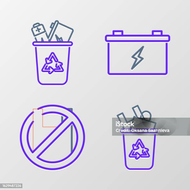Set Garis Recycle Bin Dengan Simbol Daur Ulang Katakan Tidak Pada