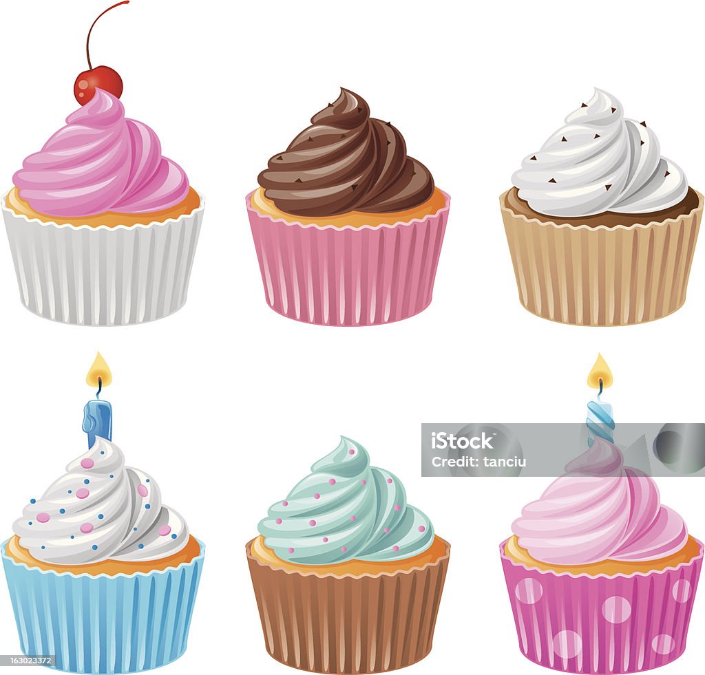 Six Delicious Cupcakes Set 1 Stock Illustration Download Image Now