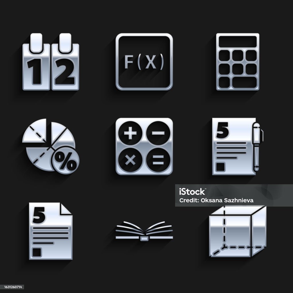 Set Calculator Open Book Geometric Figure Cube Test Exam Sheet And Graph Schedule Chart Diagram