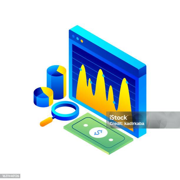 Tren Pasar Ikon Isometrik Dan Desain Tiga Dimensi Statistik Grafik
