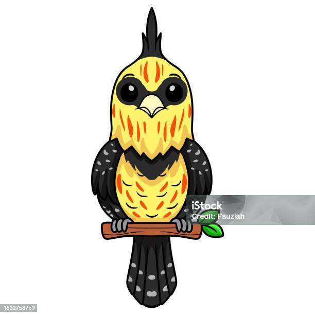 Mignon Dessin Animé Doiseau Barbet À Crête Sur Une Branche Darbre