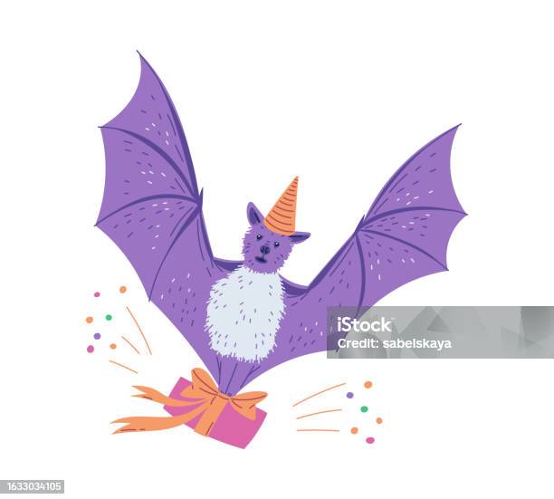 Mignon Chauvesouris De Dessin Animé Avec Boîte Cadeau Dans Les Pattes