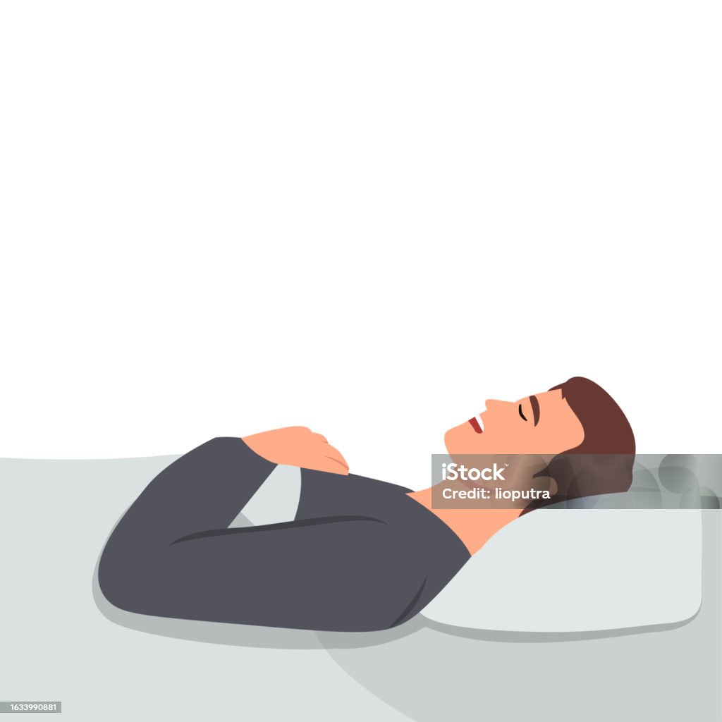 Man Sleeping In Bed Vector Illustration Of Person Lying In Bedroom Snoring And Having A Sleep